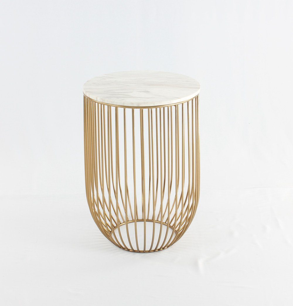 Mie Side Table - Carrara Marble Top & Gold Base – Llenay Decor